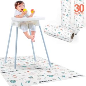 Minimono Baby Splat Mat for Under High Chair - 30 Pcs Disposable and Waterproof Splash Mats - 40"x47" Multipurpose Activity Mat for Picnic Art and Craft - BLW Baby Led Weaning Supplies (Sea Animals)