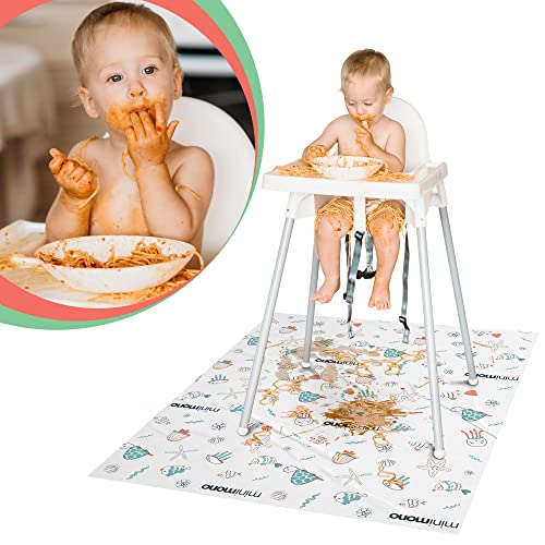 Minimono Baby Splat Mat for Under High Chair - 30 Pcs Disposable and Waterproof Splash Mats - 40"x47" Multipurpose Activity Mat for Picnic Art and Craft - BLW Baby Led Weaning Supplies (Sea Animals)