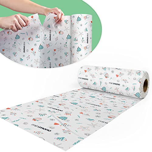 Minimono Baby Splat Mat for Under High Chair - 30 Pcs Disposable and Waterproof Splash Mats - 40"x47" Multipurpose Activity Mat for Picnic Art and Craft - BLW Baby Led Weaning Supplies (Sea Animals)