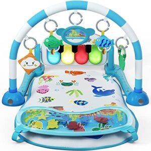 unih baby gym play mat, kick and play piano gym with water mat, tummy time mat, musical light activity center for infants toddlers, birthday gift play mat for newborn