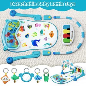 UNIH Baby Gym Play Mat, Kick and Play Piano Gym with Water Mat, Tummy Time Mat, Musical Light Activity Center for Infants Toddlers, Birthday Gift Play Mat for Newborn