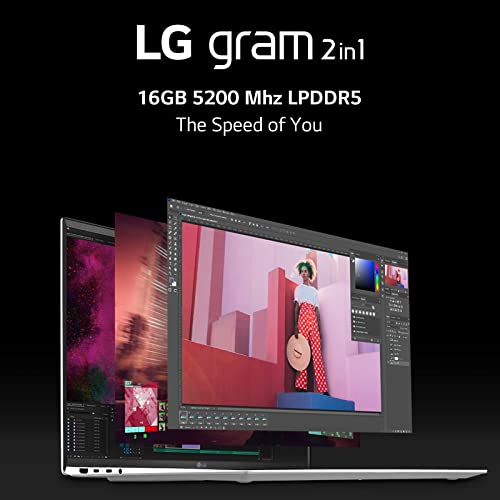 LG gram (2022) 14T90Q 2-in-1 Tablet Laptop, 14" (1920 x 1200) IPS Display, Intel Evo 12th Gen i7 1260P Processor, 16GB LPDDR5, 1TB NVMe SSD, FHD Webcam, WiFi 6E, Thunderbolt 4, Windows 11, Black