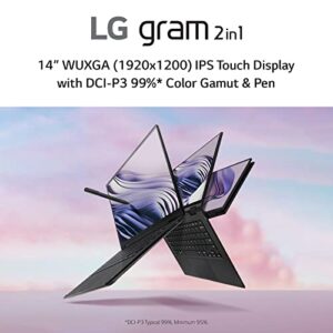 LG gram (2022) 14T90Q 2-in-1 Tablet Laptop, 14" (1920 x 1200) IPS Display, Intel Evo 12th Gen i7 1260P Processor, 16GB LPDDR5, 1TB NVMe SSD, FHD Webcam, WiFi 6E, Thunderbolt 4, Windows 11, Black