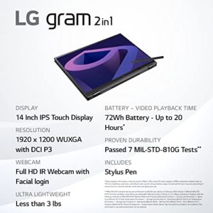 LG gram (2022) 14T90Q 2-in-1 Tablet Laptop, 14" (1920 x 1200) IPS Display, Intel Evo 12th Gen i7 1260P Processor, 16GB LPDDR5, 1TB NVMe SSD, FHD Webcam, WiFi 6E, Thunderbolt 4, Windows 11, Black