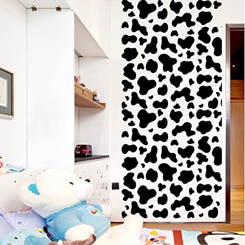 84 Pieces Cow Print Decor Wall Decal Cheetah Spot Animal Print Wall Stickers Removable Vinyl DIY Art Dalmation Spots Wall Mural for Bedroom Living Room Nursery Door Glass Bottle Tile (Black)