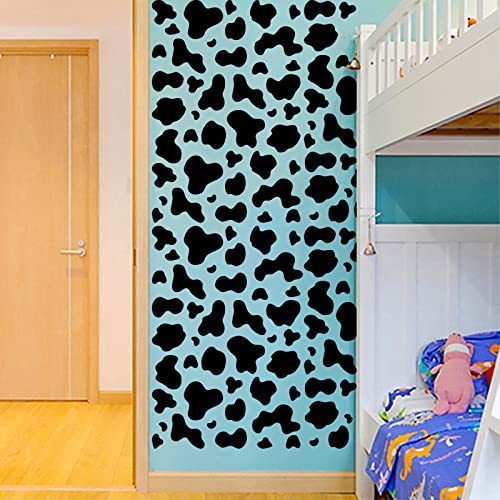 84 Pieces Cow Print Decor Wall Decal Cheetah Spot Animal Print Wall Stickers Removable Vinyl DIY Art Dalmation Spots Wall Mural for Bedroom Living Room Nursery Door Glass Bottle Tile (Black)