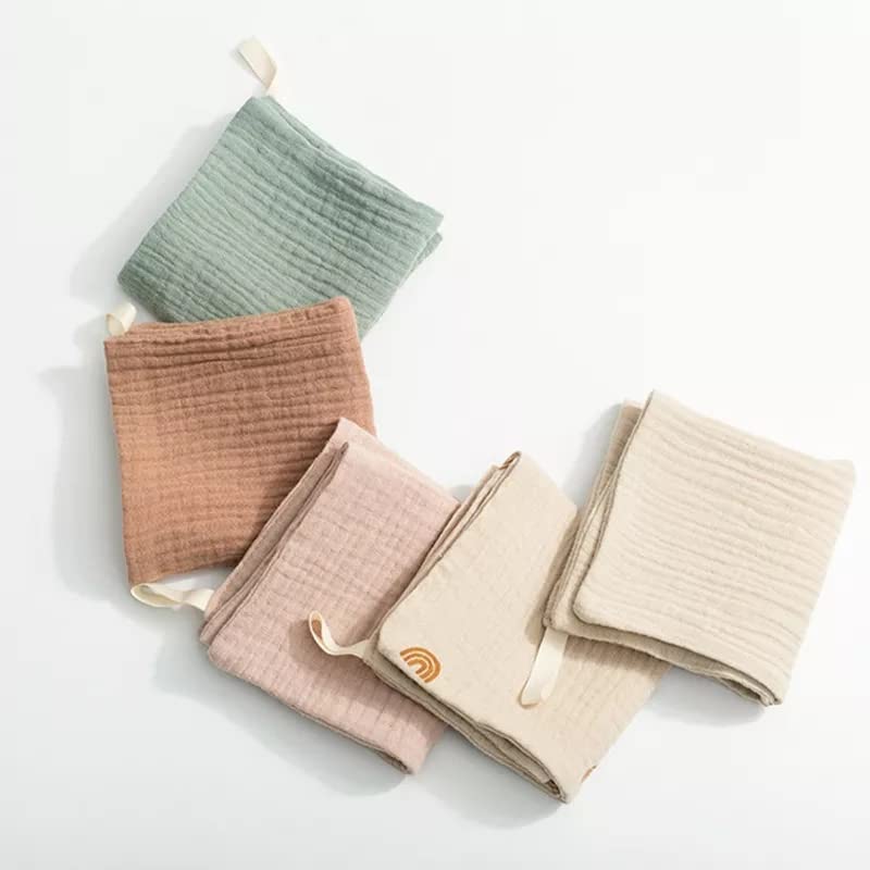 Baby Muslin 100%Cotton Burp Washcloth 4 Layer Small Saliva Towel Wash Face Towel Hypoallergenic 5 Pieces 8x8.5in Cloths Multi-Colors Washcloths Baby Burping Cloth Newborn Gift Sets,Small 8x8 inches