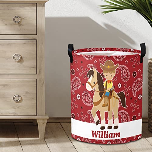 Personalized Laundry Basket Hamper,Cowboy Horse,Collapsible Storage Baskets with Handles for Kids Room,Clothes, Nursery Decor