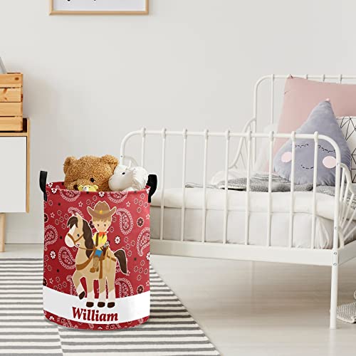 Personalized Laundry Basket Hamper,Cowboy Horse,Collapsible Storage Baskets with Handles for Kids Room,Clothes, Nursery Decor