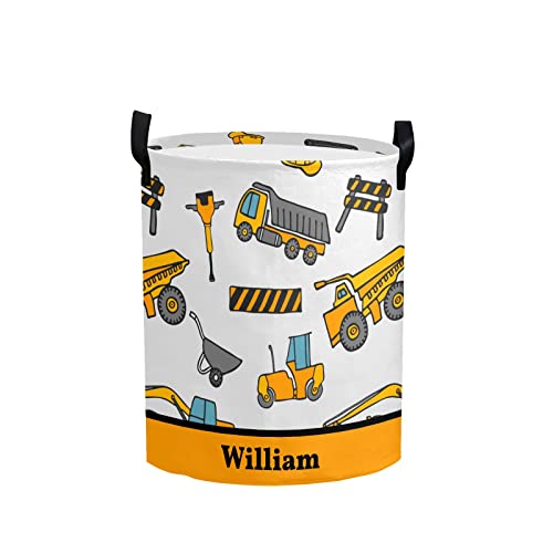 Personalized Laundry Basket Hamper,Construction Machinery Grey,Collapsible Storage Baskets with Handles for Kids Room,Clothes, Nursery Decor