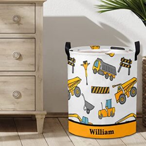 Personalized Laundry Basket Hamper,Construction Machinery Grey,Collapsible Storage Baskets with Handles for Kids Room,Clothes, Nursery Decor