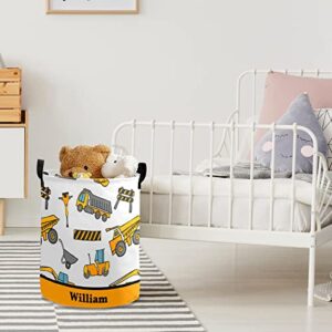 Personalized Laundry Basket Hamper,Construction Machinery Grey,Collapsible Storage Baskets with Handles for Kids Room,Clothes, Nursery Decor