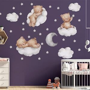 tedy bear wall decor, tedy bear sleeping on the moon and stars wall stickers cartoon cute tedy bear decals extra stars wall decor for kids baby room interior nursery tedy bear decoration