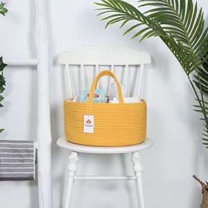 Baby Diaper Caddy Organizer Yellow 15"X7.4" Large Round Hanging Nursery Storage Bin Portable Changing Table/Car Travel Tote Bag Removable Inserts Newborn Registry Boy Girl Shower Rope Basket