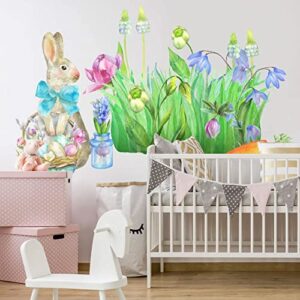 Mitoykus 2 Sets Pastel Wall Stickers Rainbow Bunny Egg Carrot Hyacinth Watercolor Wall Decals for Kids Room Party Nursery