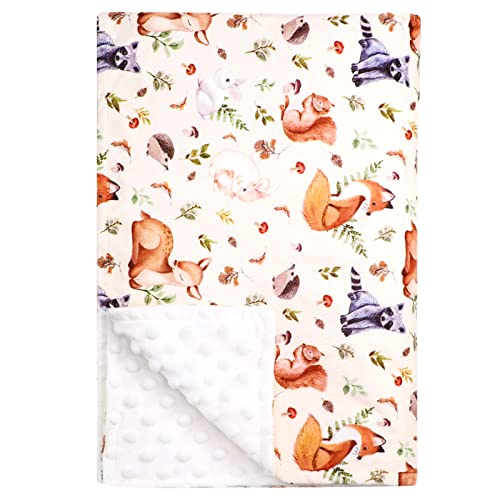 Minky Baby Blanket for Boys Girls Double Layer Soft Plush Toddler Blanket with Dotted Backing, Fox Newborn Blanket for Nursery Stroller Crib Receiving Blanket Infant Unisex, Woodland 30 X 40 in