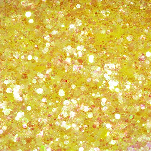 HEMOER Yellow Opal Glitter 100g/3.5oz, Cosmetic Mixed Hexagon Chunky & Fine Craft Glitter Resin Sequins for Epoxy Glass, Resin Art, Body, Hair, Face, Nail, Slime, Tumbler, Festival Party