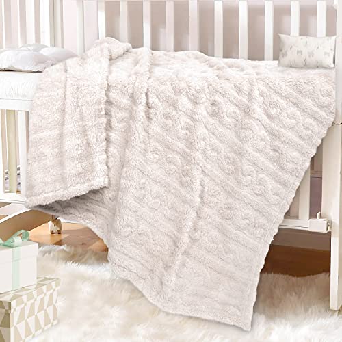 HOMRITAR Baby Blanket for Boys or Girls 3D Fluffy Fuzzy Blanket for Baby Infant or Newborn Receiving Blanket (30x40inch, Blue, Cream)