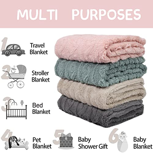 HOMRITAR Baby Blanket for Boys or Girls 3D Fluffy Fuzzy Blanket for Baby Infant or Newborn Receiving Blanket (30x40inch, Green, Cream)