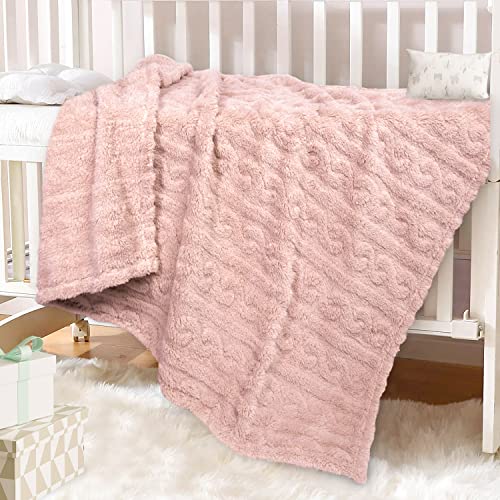 HOMRITAR Baby Blanket for Girls Toddlers 3D Fleece Fluffy Fuzzy Blanket for Baby (30x40inch, Pink, Grey)