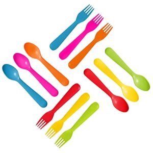 PLASKIDY Plastic Toddler Utensils Set of 12 Kids Utensils Forks and Spoons - BPA FREE/Dishwasher Safe Toddlers Silverware Set Brightly Colored Children's Safe Flatware Cutlery Set