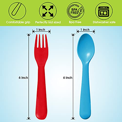 PLASKIDY Plastic Toddler Utensils Set of 12 Kids Utensils Forks and Spoons - BPA FREE/Dishwasher Safe Toddlers Silverware Set Brightly Colored Children's Safe Flatware Cutlery Set