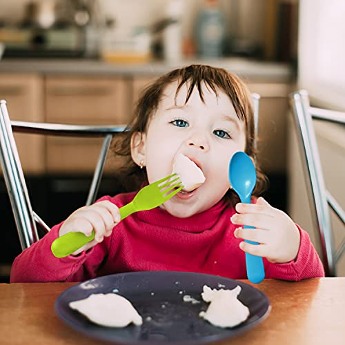 PLASKIDY Plastic Toddler Utensils Set of 12 Kids Utensils Forks and Spoons - BPA FREE/Dishwasher Safe Toddlers Silverware Set Brightly Colored Children's Safe Flatware Cutlery Set