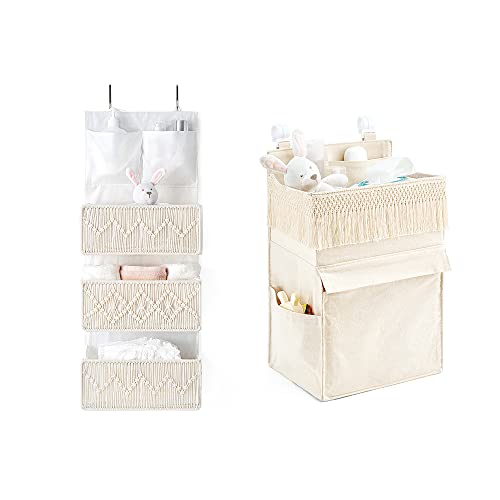 Mkono Over The Door Organizer and Diaper Organizer Caddy Boho Decor Macrame Hanging Storage for Home, Bedroom, Nursery