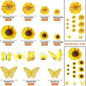 Sunflower Butterfly Wall Stickers 39 PCS Sunflower Decals & 3D Gold Butterfly Wall Sticker Floral Butterfly Waterproof Wall Sticker DIY Decor for Kids Baby Bedroom Living Room Bathroom Nursery Decoration