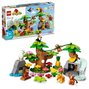 lego duplo wild animals of south america 10973 educational set - featuring 7 toy animal figures and jungle playmat, early learning and motor skill toys for toddlers, girls, boys, and kids ages 2+