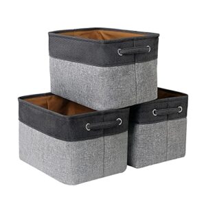 megacra storage baskets 3 pack shelf baskets collapsible storage bins for clothes 15x10.2x9.4 inch decorative basket with handles large baskets for organizing nursery closet bathroom foldable toy storage closet organizer (black&grey)