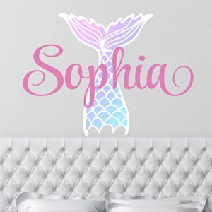 custom name mermaid nursery wall decal - girls personalized name mermaid wall sticker - custom name sign - custom name stencil monogram - girls nursery wall decor (27" wide x 18" high)