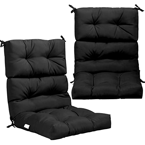 Tangkula Patio High Back Chair Cushion, Tufted Chair Seat Pads with Non-Slip String Ties, Glider Rocker Replacement Cushions for Indoor Outdoor Use, Patio Wicker Furniture Cushion (Black, 2)