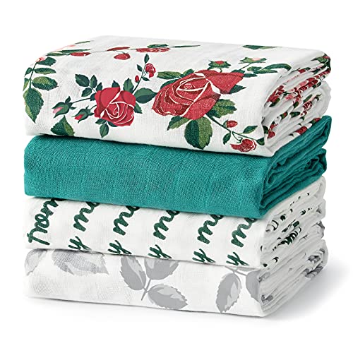 Baby Swaddle Blanket Unisex Swaddle Wrap Soft Silky Bamboo Muslin Swaddle Blankets Neutral Receiving Blanket for Boys and Girls, Set of 4 Large 47 x 47 inches