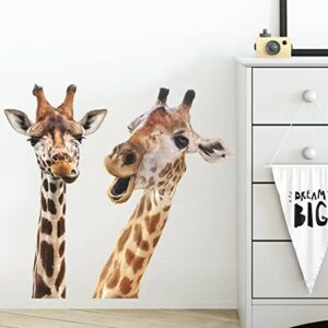 cute giraffe wall decals 2 sheets giraffe decor stickers, lovely window decor animal wall stickers art decorations for kids room living room nursery classroom