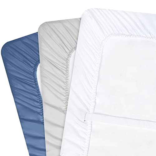 David's Kids 3 Pack Changing Pad Cover Set, Ultra Soft Breathable Cozy Microfiber Diaper Change Table Sheets for Baby Boys Girls Netural, Fit Most Changing Pads, White & Light Grey & Navy Blue