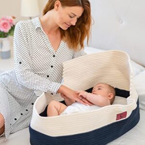 Kolobok Luxury Handmade Moses Basket - 100% Organic Cotton Baby Changing Basket with Ultra Thick and Removable Mattress Pad - Woven Baby Moses Baskets for Dresser Changing Table Topper for Babies