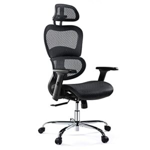 ergonomic office chair, high back mesh office chair with 3d armrests and headrest, adjustable rolling chair with lumbar support and tilt function, breathable mesh chair for gaming, executive, office