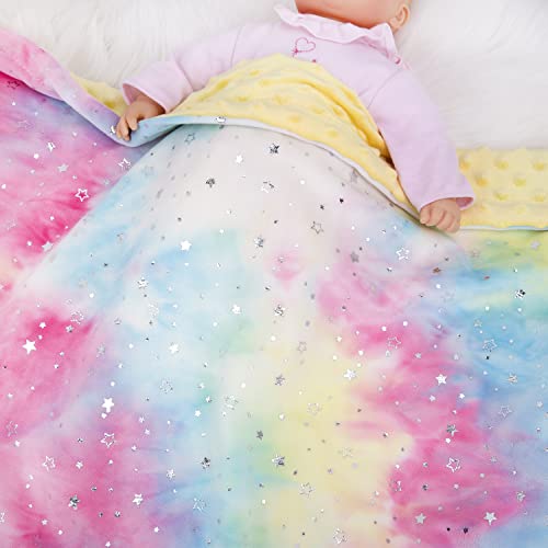 BORITAR Baby Blanket for Girls Super Soft Tie Dye Minky Fabric with Double Layer Dotted Backing, Unique Colorful Rainbow with Beauty Starry Printed Design Blanket for Toddler Gift Pink 30 X 40 Inch