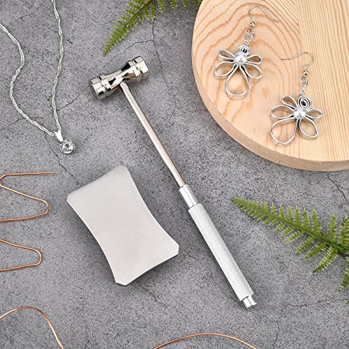 OLYCRAFT 6.3x1.3x0.6 Inch Mini Steel Hammer Jewelry Hammer Dual Head Hammer with 1.6x2.4x0.5 Inch Steel Plate for Jewelry Metal Stamping