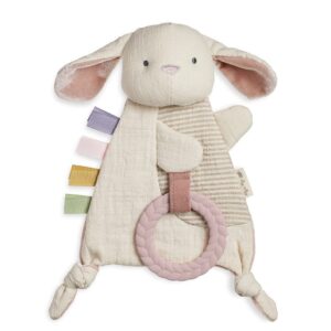 itzy ritzy - bitzy crinkle sensory toy with teether; features ribbons, crinkle sound & soft, braided teething ring; bunny