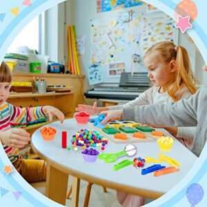 142 Pieces Fine Motor Skills Handy Scooper Set Sensory Bin Filler Includes 12 Sorting Bowls, 8 Tweezers, 2 Scissors Clips, 120 Plush Balls for Early Education and Sorting Counting Training Development