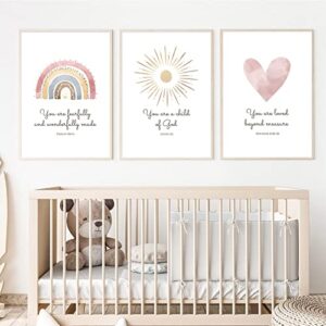 boho nursery wall art 3 pieces bible verse nursery art christian girls nursery wall art heart rainbow sun nursery art print boho sunshine nursery decor for girl baby kid room decor 12x16 inch unframed