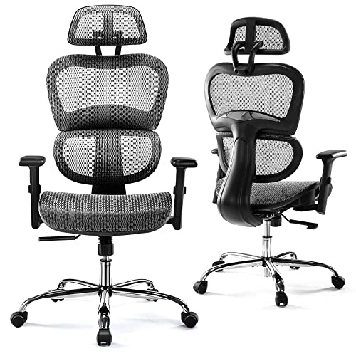 Ergonomic High Back Office Chair - High Office Chair with Headrest, Lumbar Support, Movable Armrests, Swivel Mesh Office Chair with 300 lbs Weight Capacity Adjustable Height for Home Office, Executive