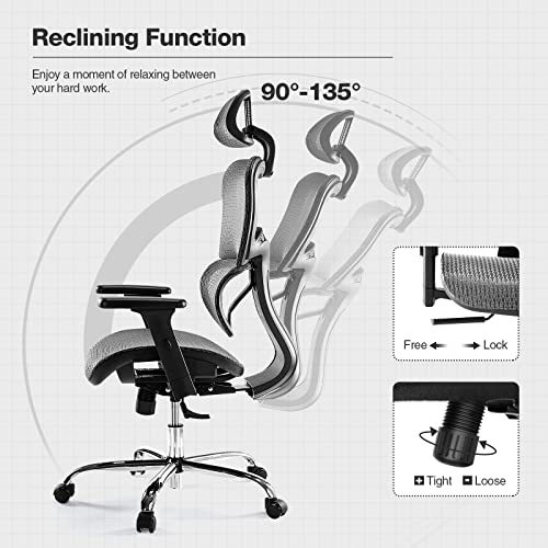 Ergonomic High Back Office Chair - High Office Chair with Headrest, Lumbar Support, Movable Armrests, Swivel Mesh Office Chair with 300 lbs Weight Capacity Adjustable Height for Home Office, Executive