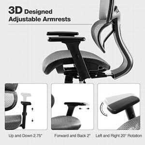 Ergonomic High Back Office Chair - High Office Chair with Headrest, Lumbar Support, Movable Armrests, Swivel Mesh Office Chair with 300 lbs Weight Capacity Adjustable Height for Home Office, Executive