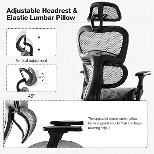 Ergonomic High Back Office Chair - High Office Chair with Headrest, Lumbar Support, Movable Armrests, Swivel Mesh Office Chair with 300 lbs Weight Capacity Adjustable Height for Home Office, Executive