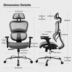 Ergonomic High Back Office Chair - High Office Chair with Headrest, Lumbar Support, Movable Armrests, Swivel Mesh Office Chair with 300 lbs Weight Capacity Adjustable Height for Home Office, Executive