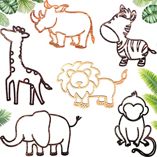 6 Pcs Jungle Animal Woodland Decor Wooden Woodland Animal Safari Nursery Wall Art Animal Theme Wall Decor for Baby Shower Gifts Bedroom Playroom Toddler Classroom Decorations (Jungle)