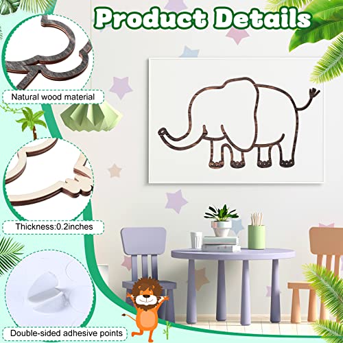 6 Pcs Jungle Animal Woodland Decor Wooden Woodland Animal Safari Nursery Wall Art Animal Theme Wall Decor for Baby Shower Gifts Bedroom Playroom Toddler Classroom Decorations (Jungle)